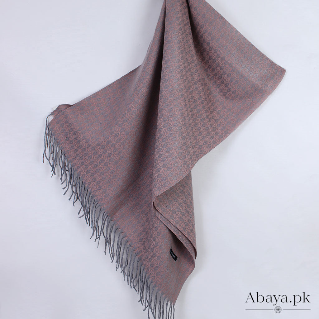 Flower Cashmere Hijab - Pink- Grey – Abaya.pk