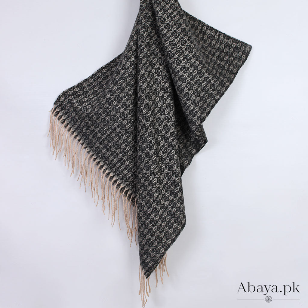 Flower Cashmere Hijab - Black-Fawn – Abaya.pk
