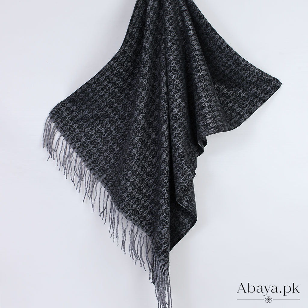 Flower Cashmere Hijab - Black-Grey – Abaya.pk